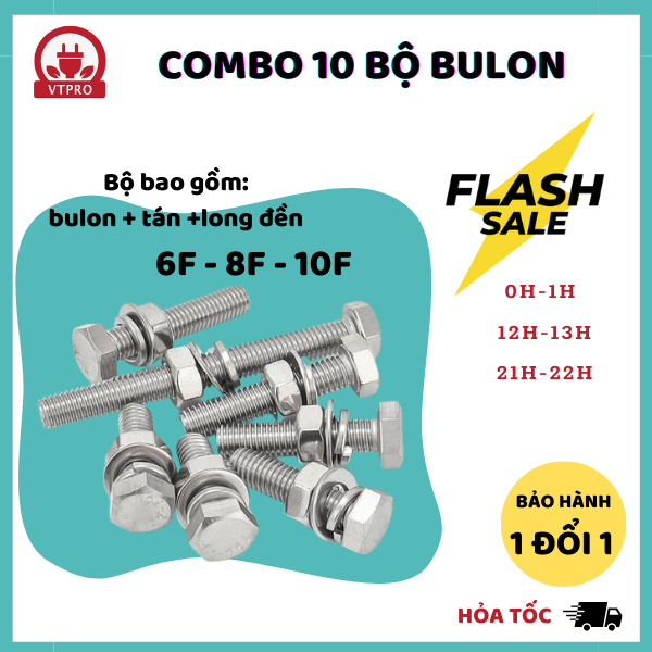 Combo 10 bộ Bulon ốc vít bulon kèm tán long đền M6 M8 M10 | Shopee Việt Nam