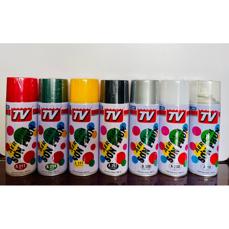 Sơn xịt TV AEROSOL 400ml Đỏ A211, Vàng A241, Xanh A214, Trắng A200, Nhũ ...
