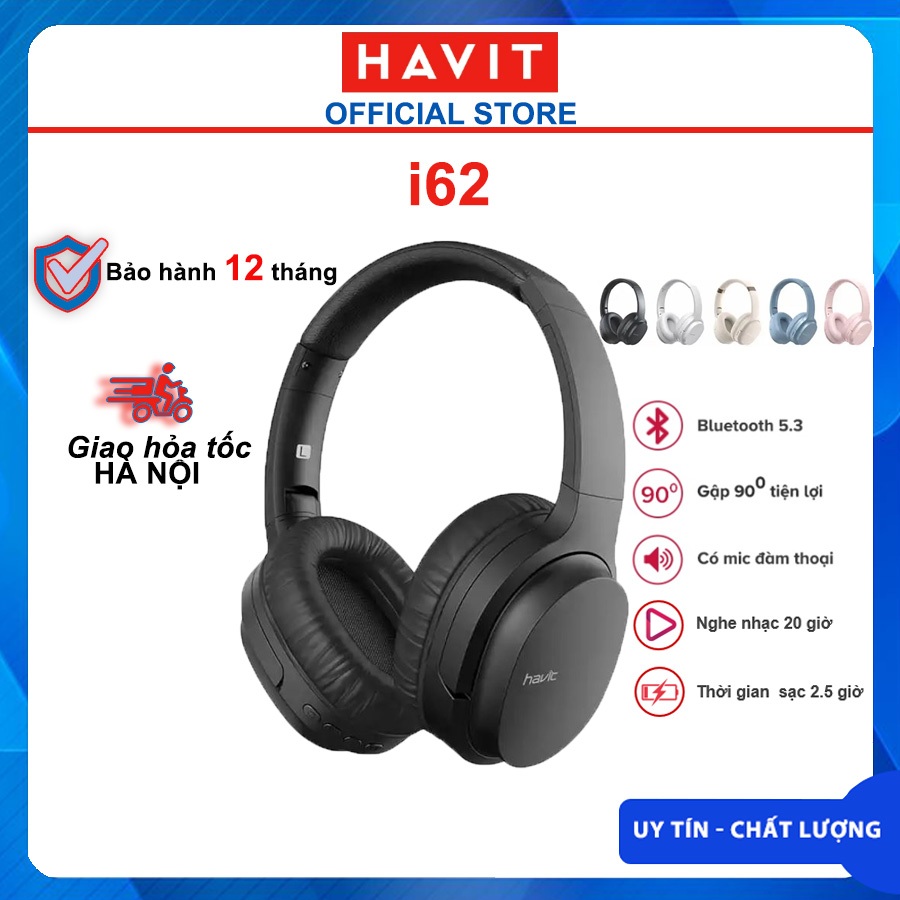 [Hỏa tốc HN] Tai Nghe Bluetooth Headphone HAVIT i62, Driver 40mm, Gập Gọn 90 độ, có khe thẻ nhớ ...