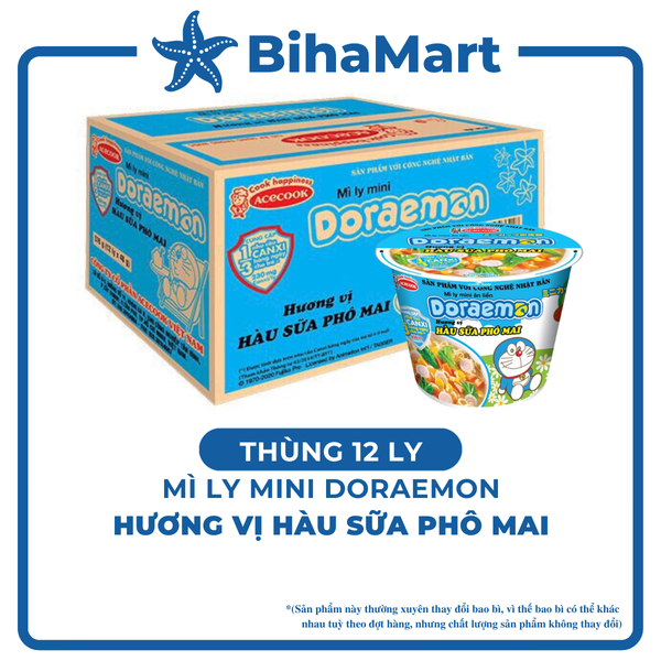[THÙNG 12 LY] - ACECOOK - Mì ly mini Doraemon hương vị hàu sữa phô mai (48g/ly) - Mì ly trẻ em ...