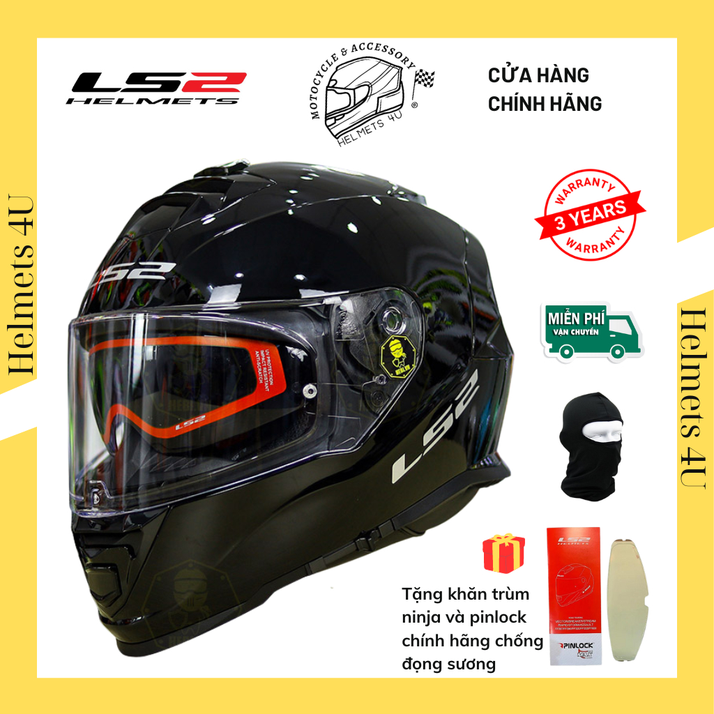 Mũ bảo hiểm fullface LS2 FF800 Storm II tặng Pinlock chính hãng màu đen ...