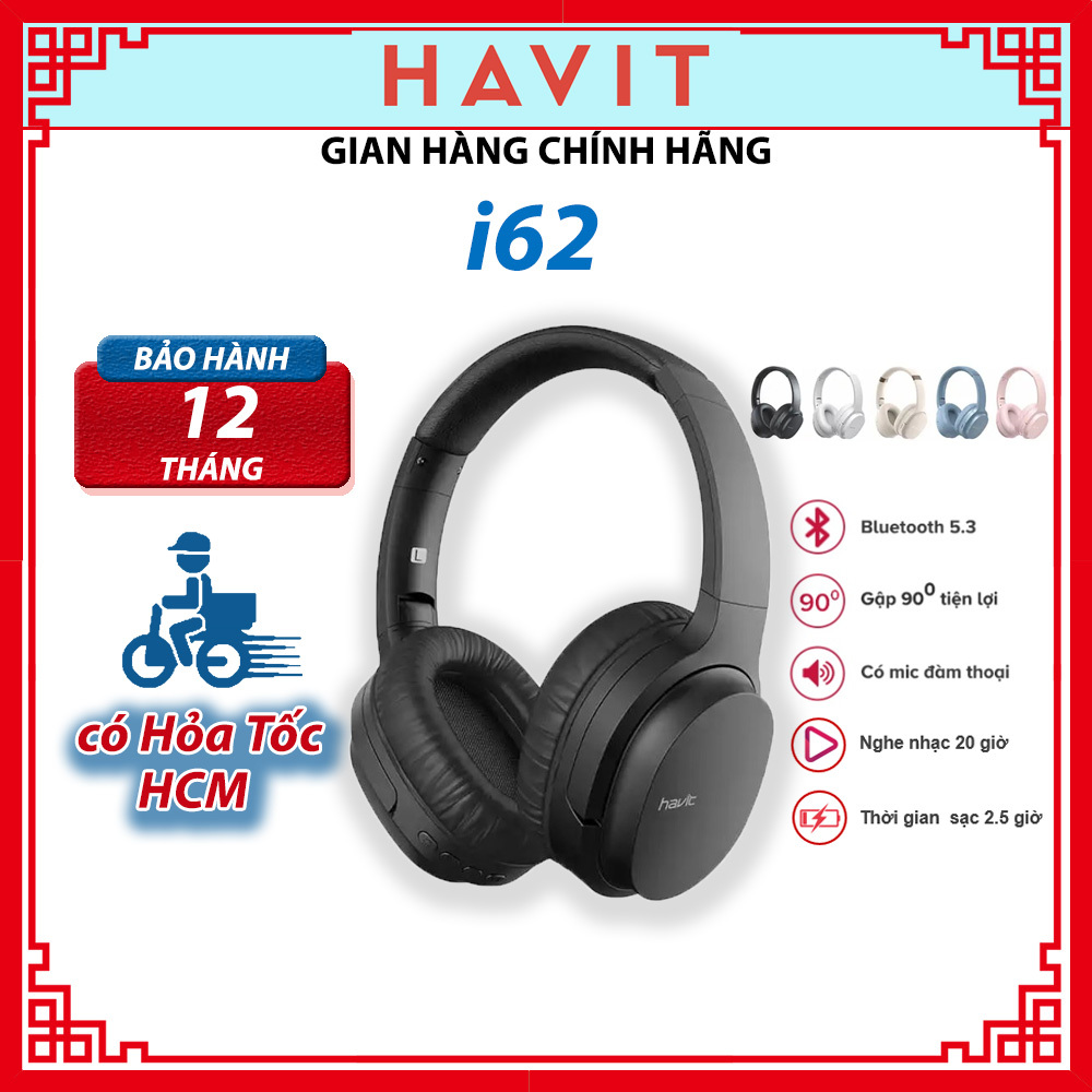 [Hỏa tốc HCM] Tai Nghe Bluetooth Headphone HAVIT i62, Driver 40mm, Gập Gọn 90 độ, hỗ trợ đàm ...