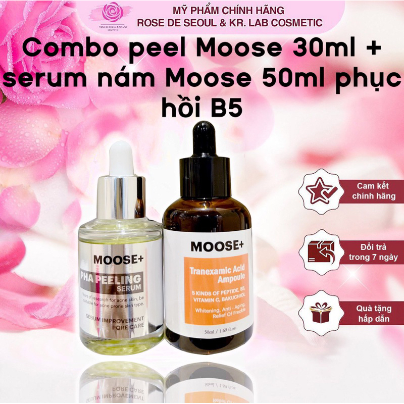 (tặng mặt nạ Kr.Lab) Combo peel da moose 30ml + serum nám ampoule moose ...