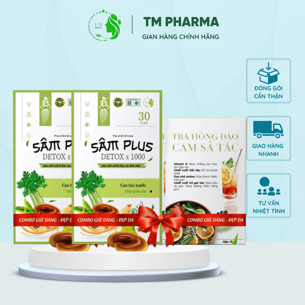 Combo 2 Kẹo Giảm Cân Sâm Plus Detox X1000 TM Pharma Giảm Béo Giảm Cảm ...