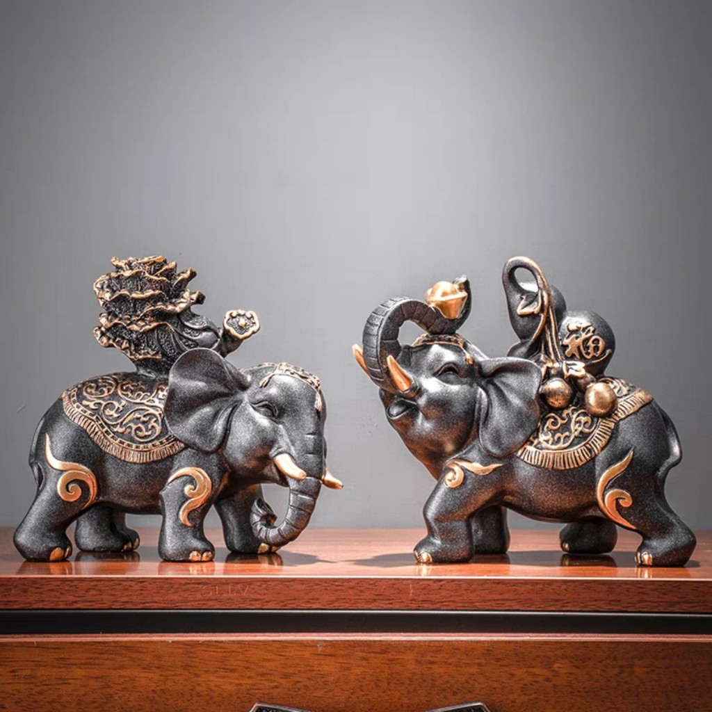 Đồ decor phong khách Đôi Voi Tài Lộc, tượng voi decor trang trí nhà cửa ...