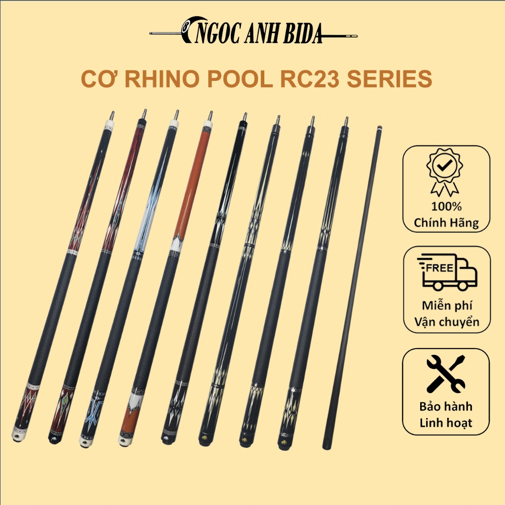 Cơ RHINO POOL RC23 SERIES, Ngọn full Carbon RHINO, Đầu F1 Kính 12.4-12 ...