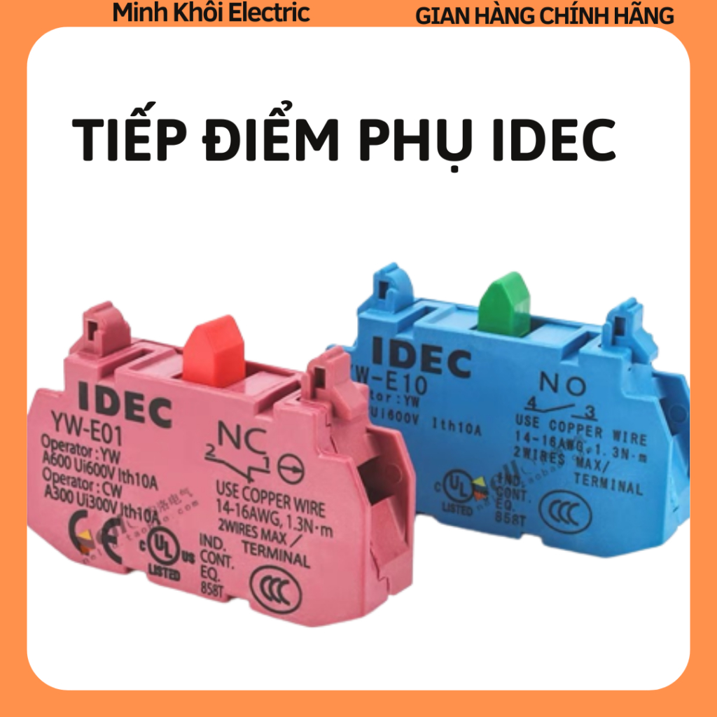 Tiếp điểm phụ IDEC NO,NC YW-E01 phi 22,tiếp điểm phụ NO,NC nút nhấn ...