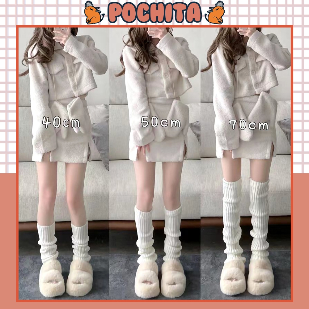 Tất Ống Chân Dệt Kim Giữ Ấm Đen Trắng Phong Cách Lolita Y2K Nhật Bản, Vớ Bắp Chân Len Nữ Mùa ...