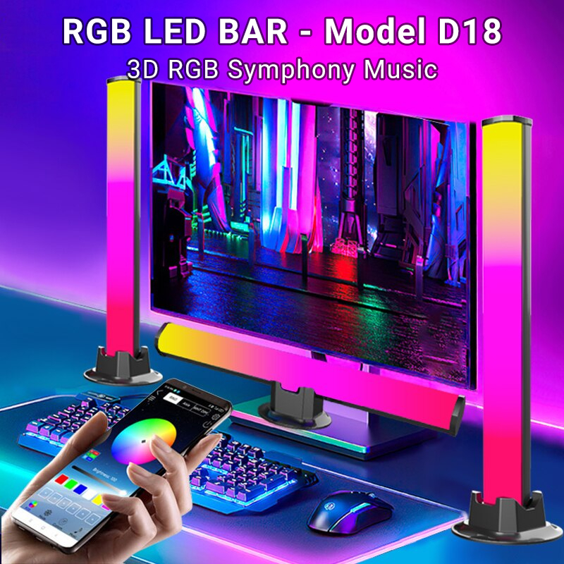 LED RGB 3D Model D18 (2 Thanh) | Có thể nháy theo nhạc |Ánh sáng 3D toả ...