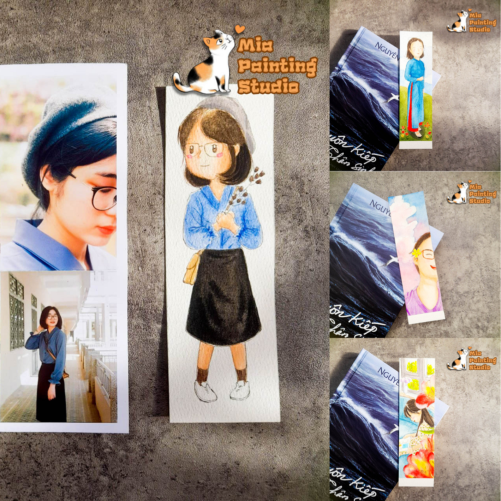 Bookmark custom màu nước vẽ theo yêu cầu, quà tặng sinh nhật, bạn thân ...