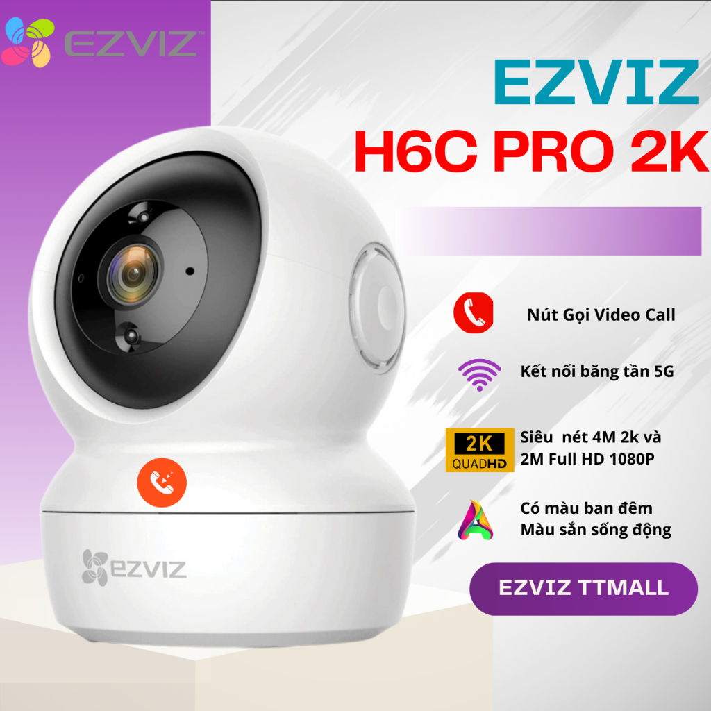 [Nhập ELEZ15 giảm 10%] Camera Wifi Trong Nhà Xoay (360) EZVIZ H6C PRO 4M FULL HD [Có cổng Lan ...