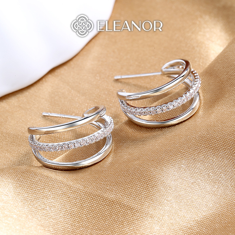 Bông Tai nữ chuôi bạc 925 Eleanor Accessories viền tròn khuyên tai đính ...