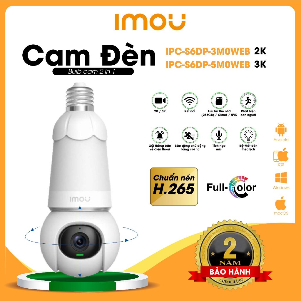 Camera WiFi Bóng Đèn IMOU Bulb Cam 3MP/5MP - đàm thoại 2 chiều - phát ...