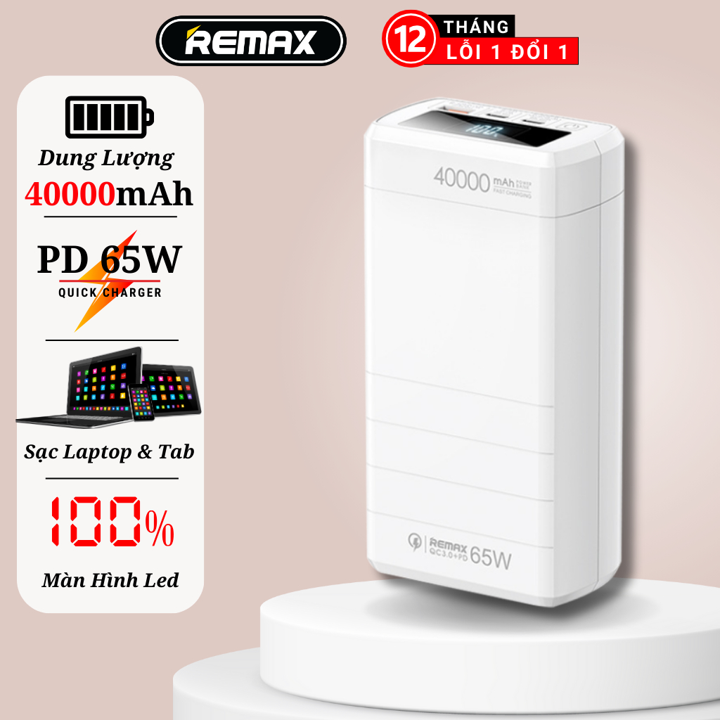 Pin Sạc Dự Phòng Laptop 40000mah 65W PD QC 3.0 Remax Việt Nam RPP-310 ...