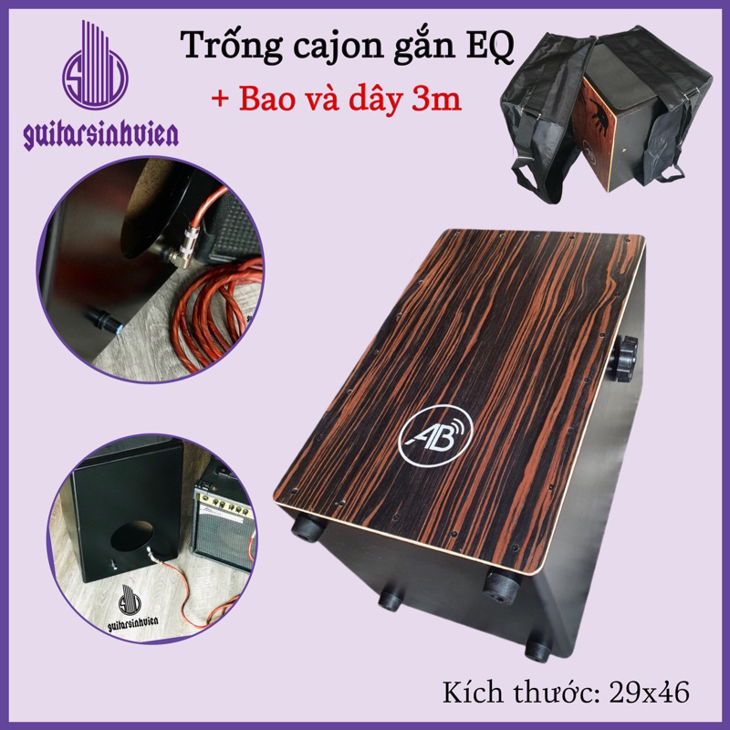 Trống Cajon AB gắn EQ khuyếch đại âm thanh - Có tay chỉnh snare- Bảo ...