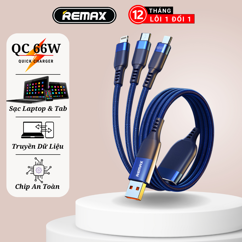 Cáp Sạc Nhanh 3 Đầu 66w Remax RC-C068 Hỗ Trợ Sạc Laptop và Tab - Remax ...
