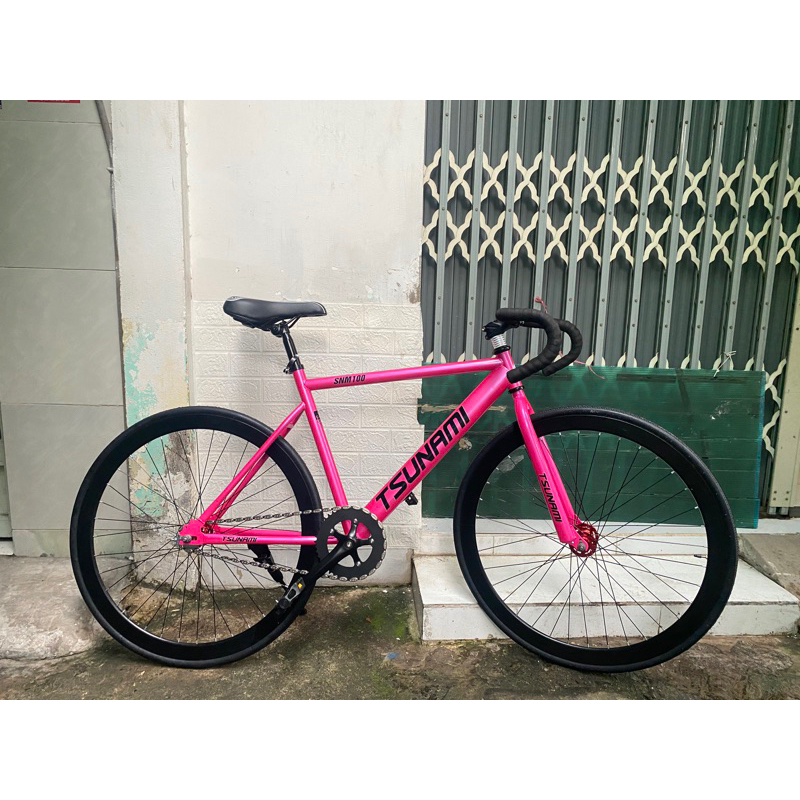 Xe đạp thể thao fixed gear & single speed tsunami hồng bánh đen ( KÈM ...