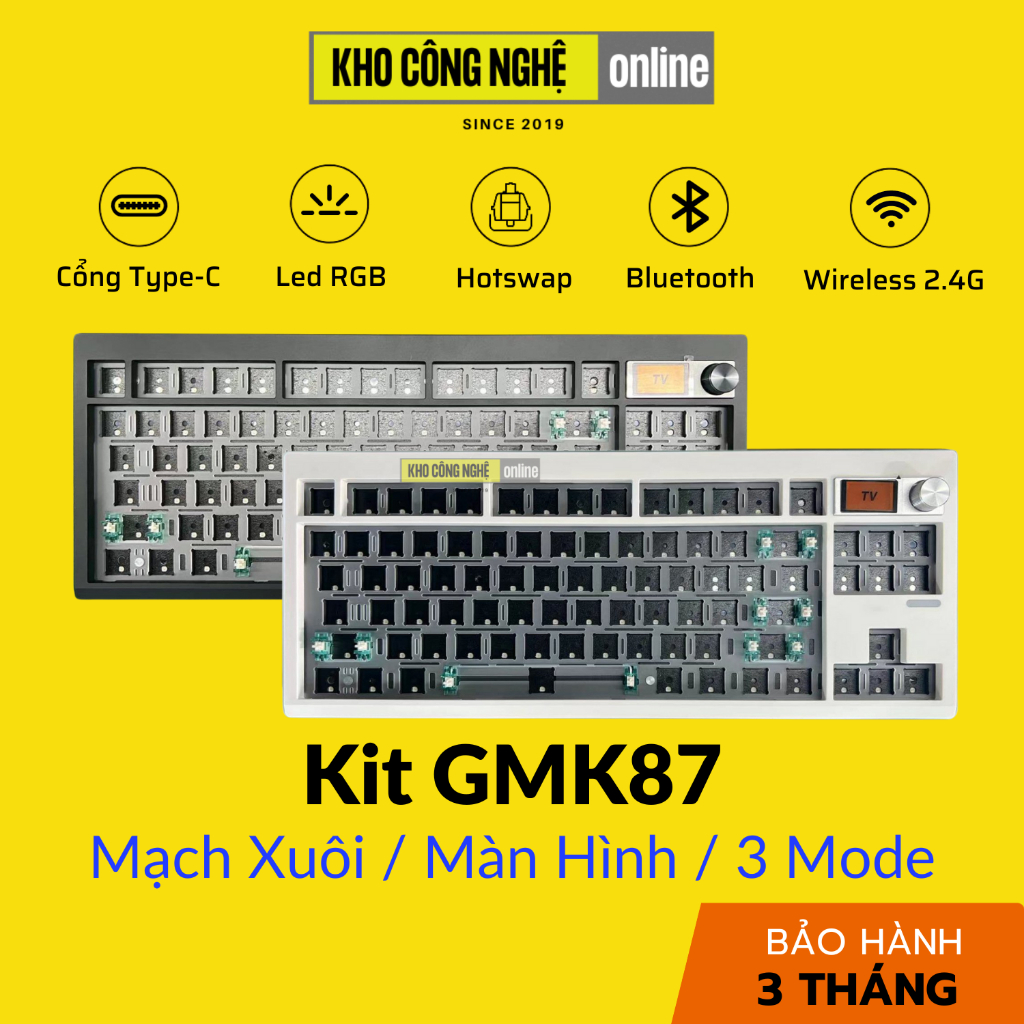 Kit GMK87 Mạch Xuôi | Màn Hình LCD | Gasket Mount | (3 Mode / Hotswap ...