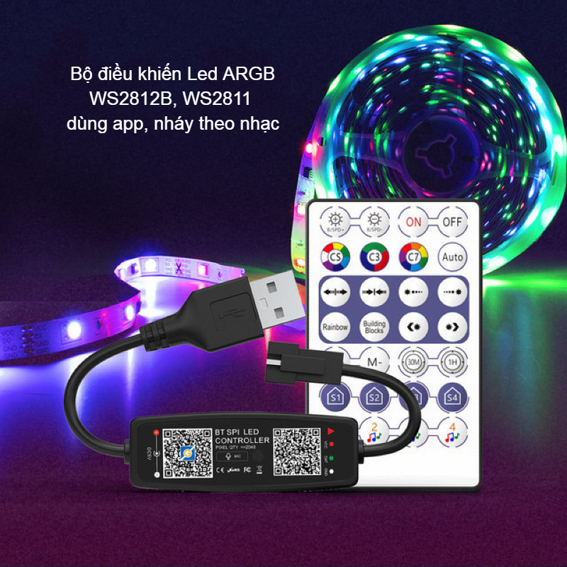 Điều khiển LED ARGB (WS2812B, WS2811) led đuổi nháy theo nhạc nhiều màu ...