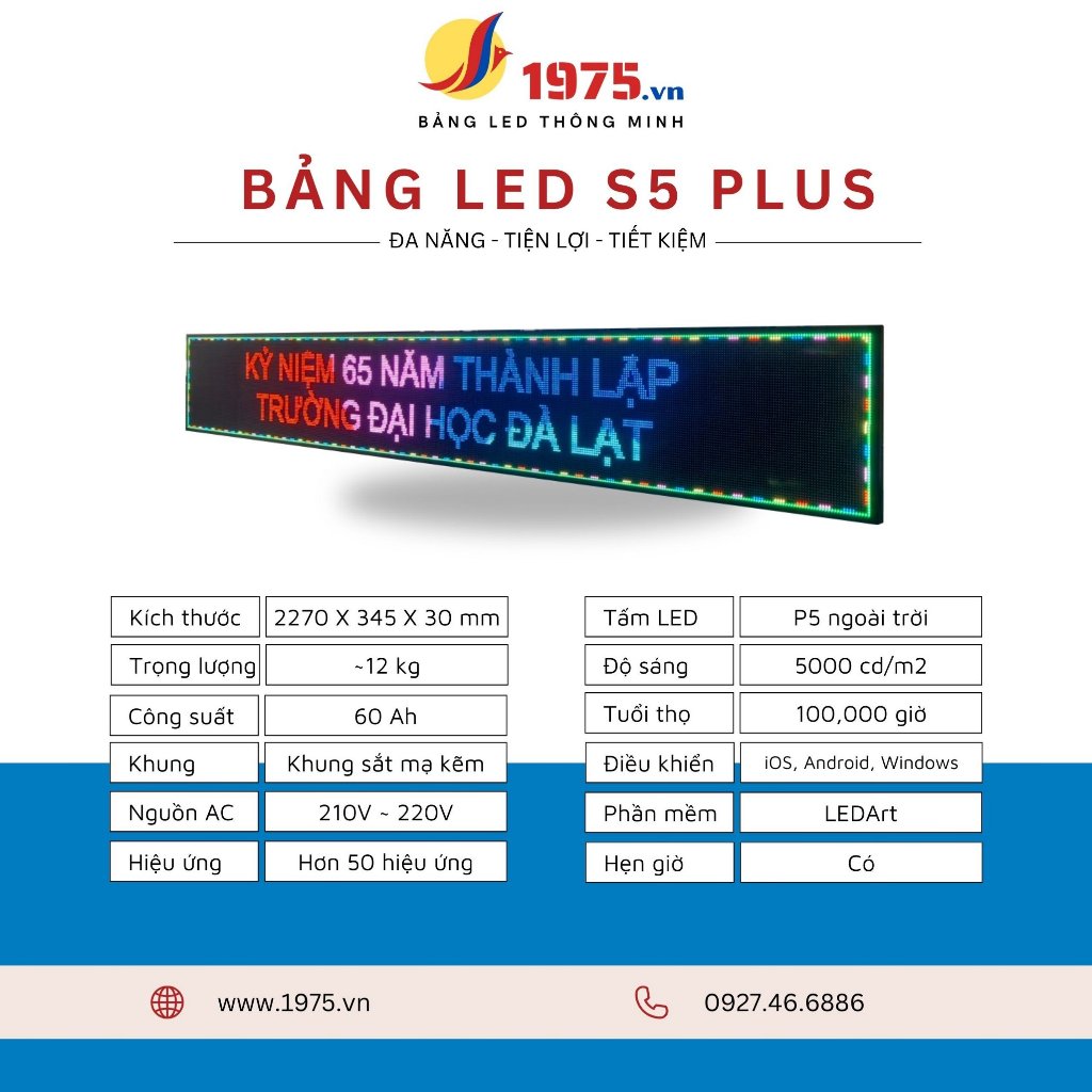 Bảng LED chạy chữ S5 Plus - Bảng điện tử chạy chữ thông minh 2270 x 345 ...