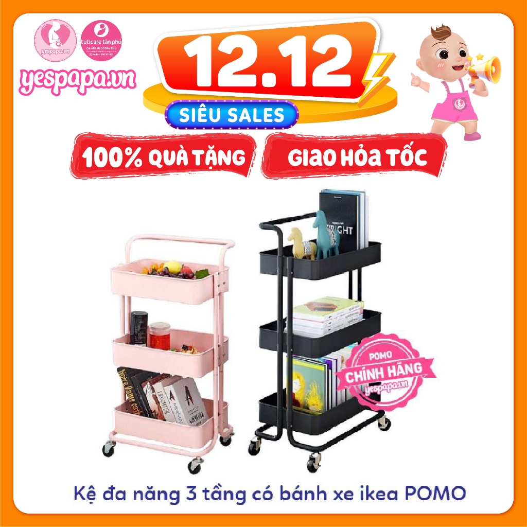 Kệ đa năng 3 tầng có bánh xe ikea POMO chính hãng | Shopee Việt Nam