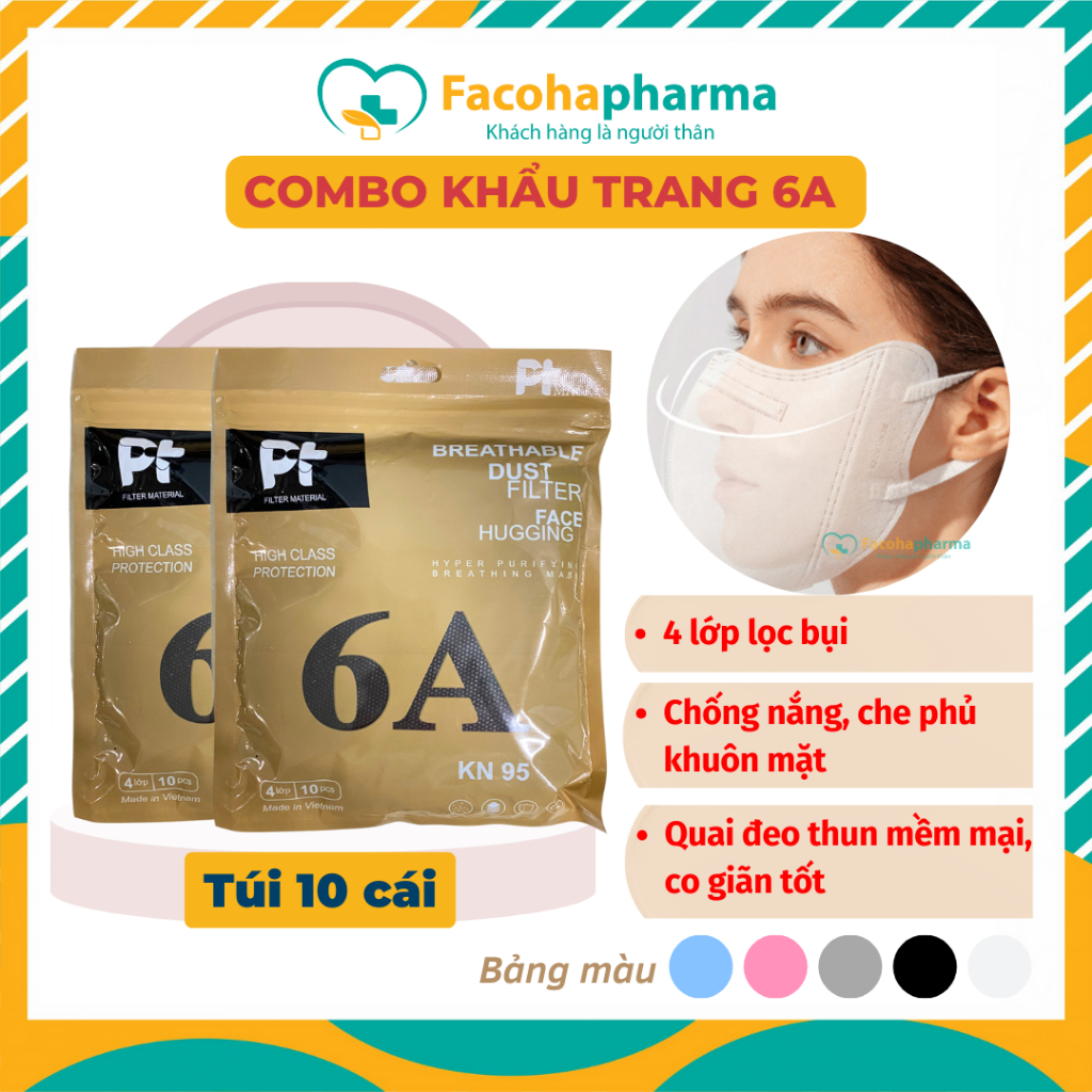 Combo khẩu trang 6A PT mask chính hãng 4 lớp dày dặn chống bụi mịn ...