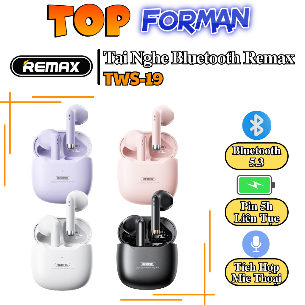 Tai Nghe Không Dây Remax TWS-19, Bluetooth V5.3, Thiết Kế Nhỏ Gọn, Cảm ...