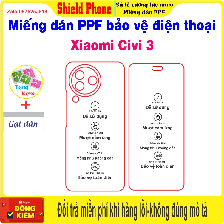 Miếng dán ppf bảo vệ điện thoại Xiaomi Civi3 (Civi 3) | Shopee Việt Nam