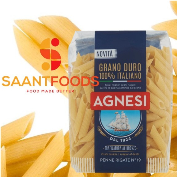 Nui ý ống xéo cao cấp to và dài Penne Rigate chuẩn Ý hiệu Agnesi gói ...