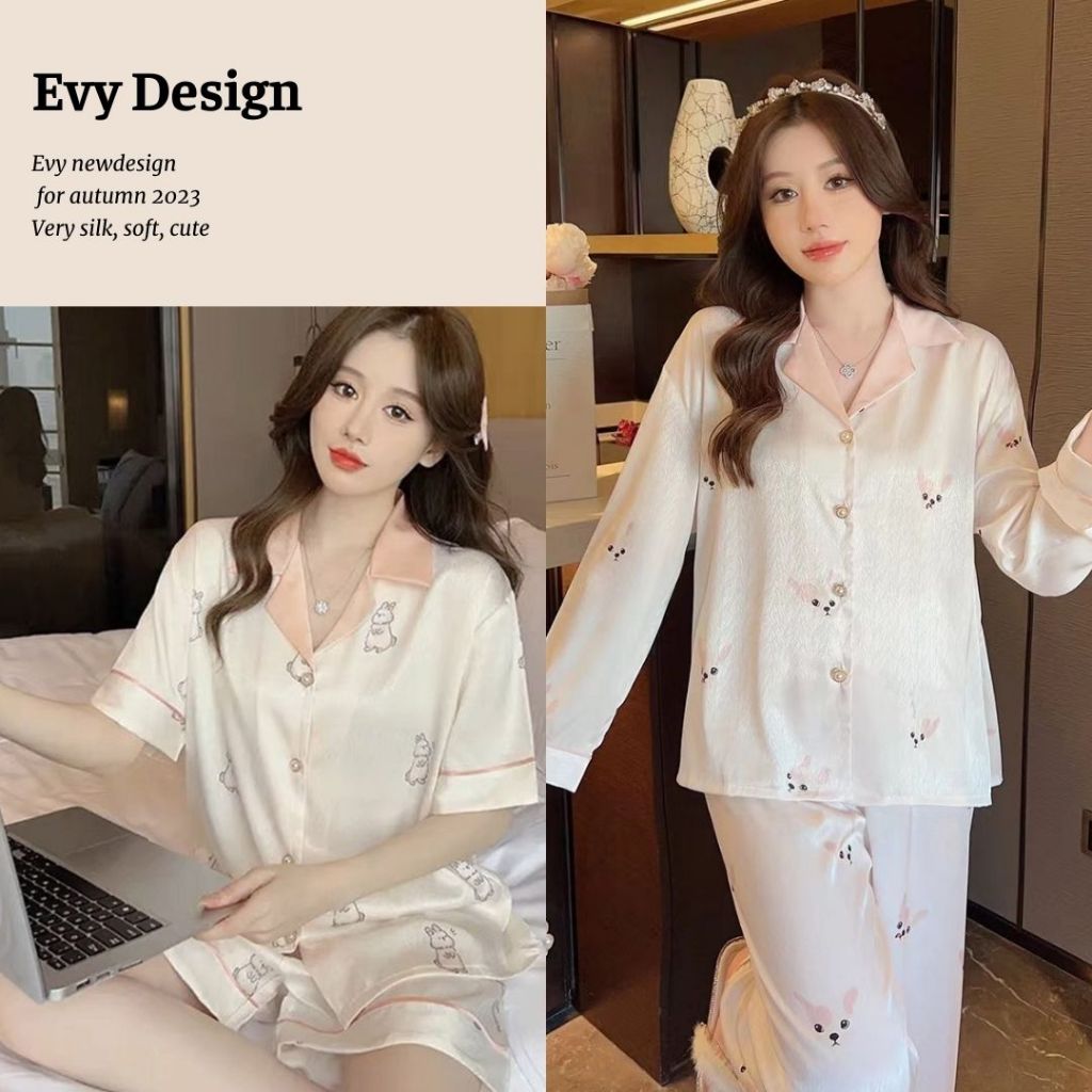 Bộ đồ ngủ nữ lụa xước cao cấp, bộ pyjama cộc tay họa tiết dễ thương ...