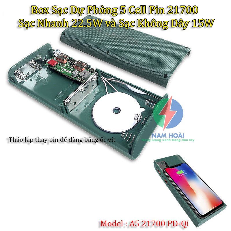 Box Sạc Nhanh 5 Cell Pin 21700 Sạc Không Dây 15W Tháo Lắp Dể Dàng(Không ...