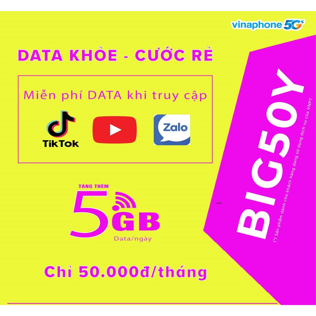 { FREE 30 NGÀY } SIM 4G VINAPHONE BIG50Y ( TẶNG 5GB/THÁNG ) MIỄN PHÍ TIKTOK,ZALO, YOUTUBE ...