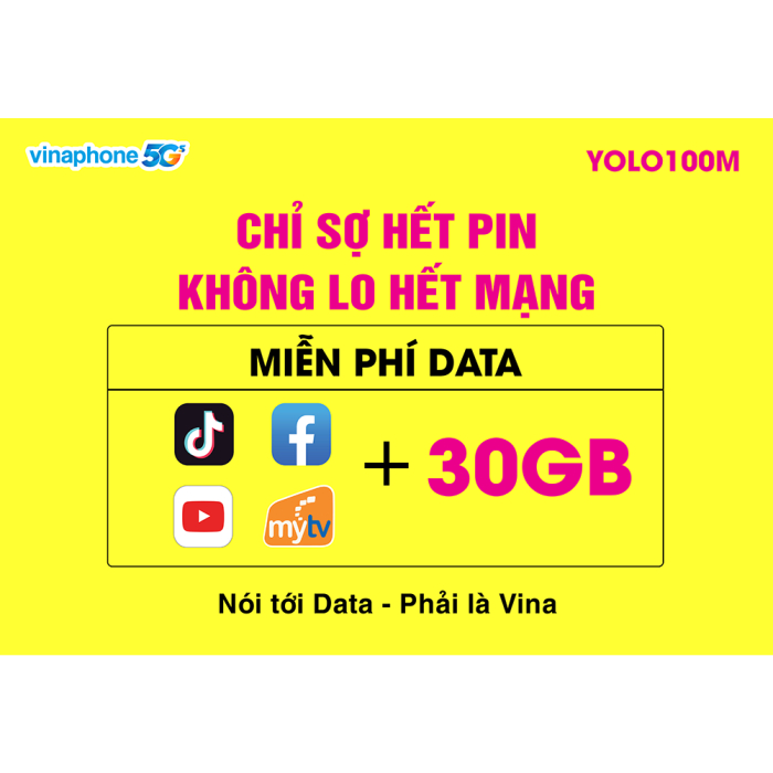 SIM 4G VINA YOLO100M MIỄN PHÍ 30GB, Facebook, Tiktok,Youtube, MY TV Không Giới Hạn ( TRỌN GÓI 12 ...