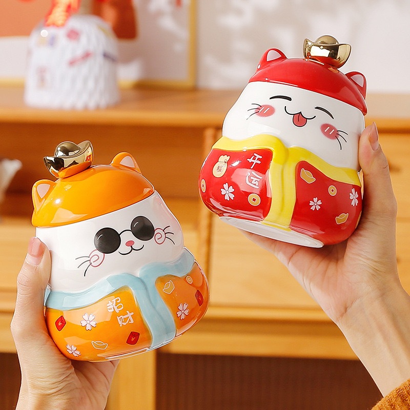 Fortune Cat Mug Cốc nước kỳ lạ Sáng tạo Dễ th ươ ng Hài h ư ớc Hộp quà Cá nhân Cốc gốm sứ ngộ ...