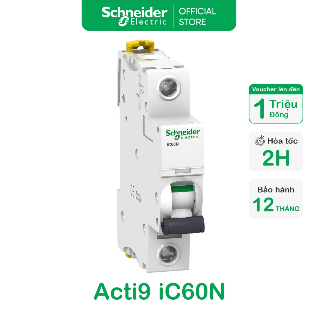 Cầu dao MCB 1P(Át Tép) 6kA dòng Acti9 iC60N - Schneider Electric - A9F74106 A9F74110 A9F74116 ...