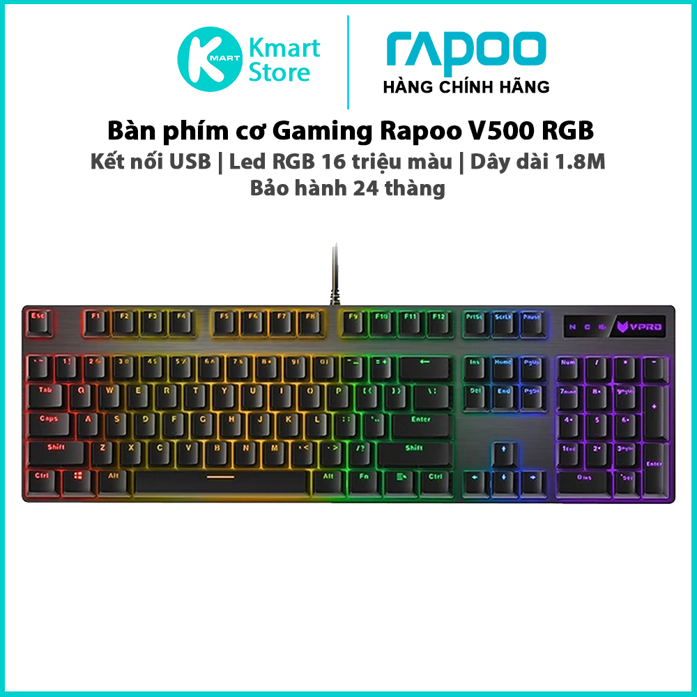 Bàn phím cơ Gaming Rapoo V500 RGB | Kết nối USB , dây dài 1.8M | Led ...