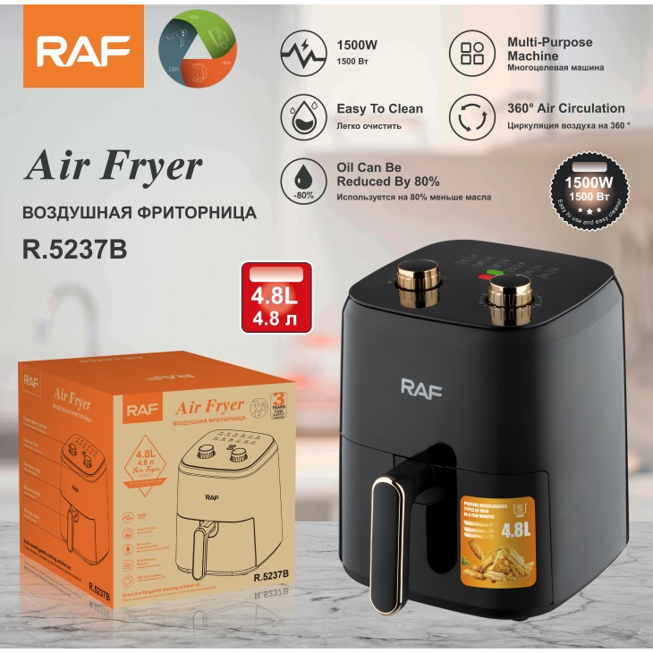 Nồi chiên không dầu 4.8L RAF R.5237B(Black-Đen ) R.5237W(White-Trang) công suất lớn 1500W ...