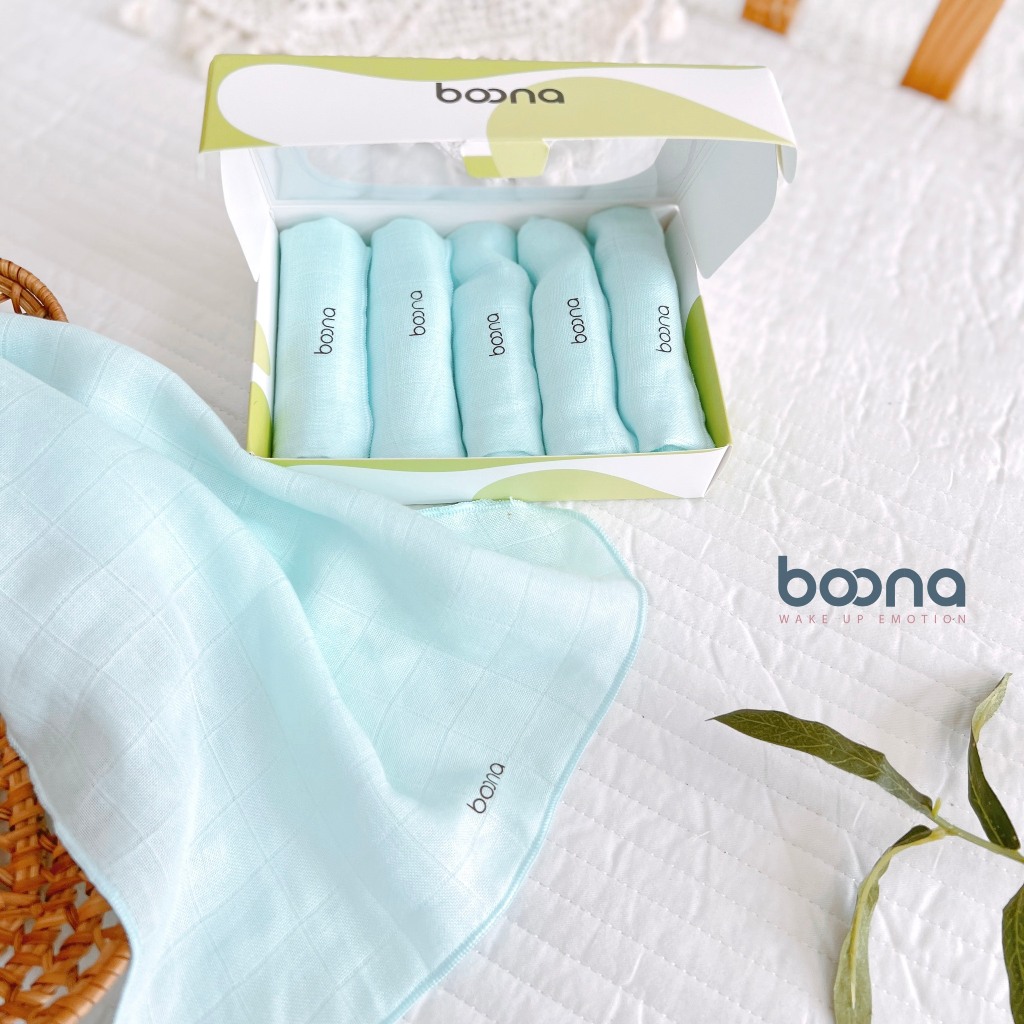 ( Mẫu Mới ) Hộp 5 Khăn Sữa Boona Sợi Tre 2 Lớp Bản Màu Trơn Mềm Mịn - An Toàn Cho Làn Da Của Bé ...