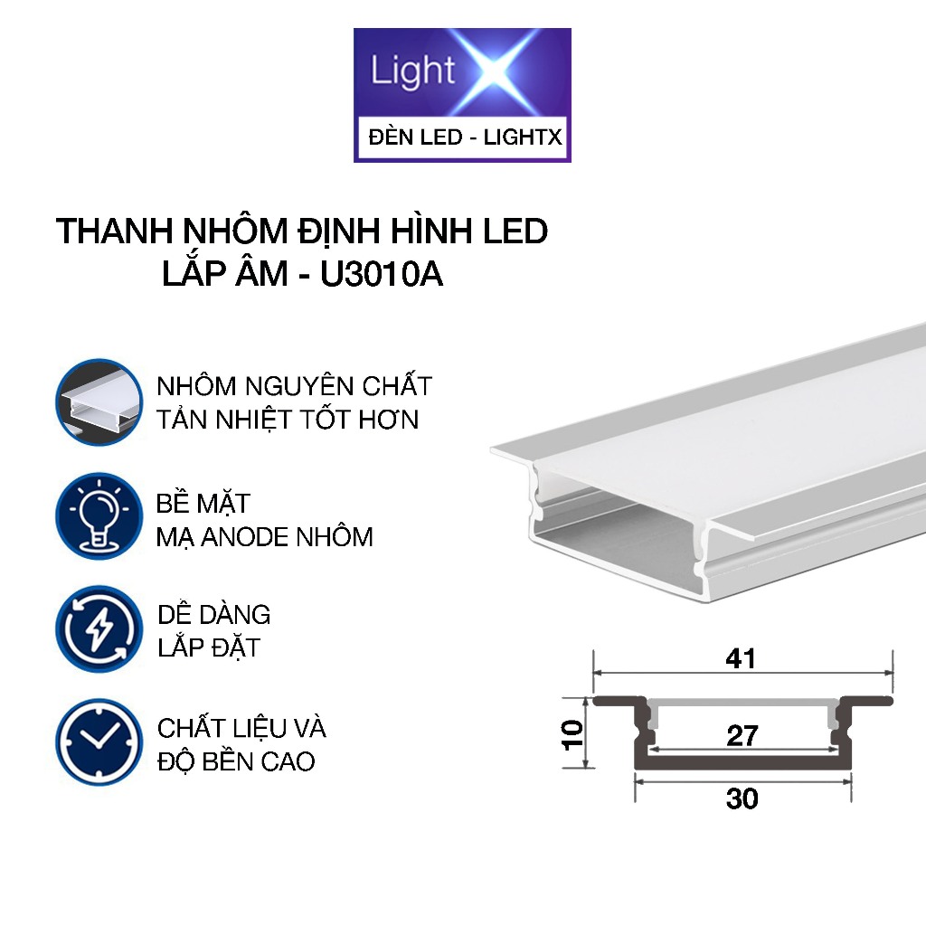 Thanh Nhôm Led Định Hình U3010 Lắp Âm Dùng Trong Chiếu Sáng Âm Trần ...