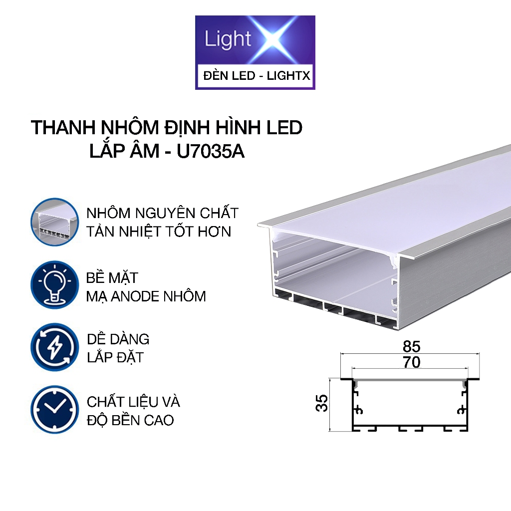 Thanh Nhôm Định Hình Led LightX U7035 Lắp Âm Dùng Cho Led Dán Nội Thất ...
