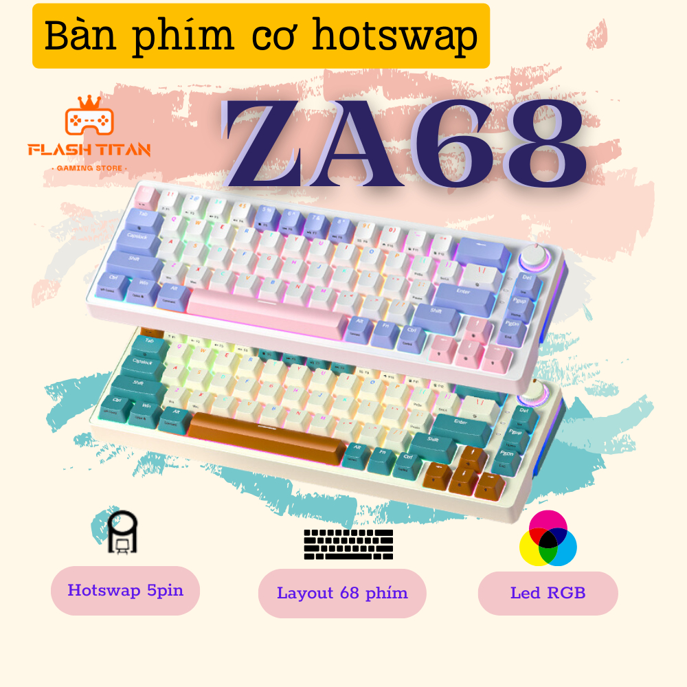 Bàn phím cơ Gaming có Hotswap ZIFRIEND ZA68 - Có núm xoay chỉnh âm ...
