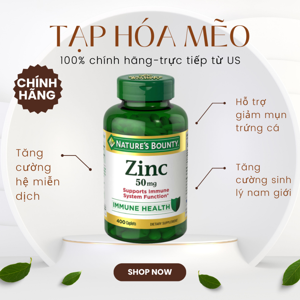 Viên uống bổ sung Kẽm tăng cường hệ miễn dịch Zinc Nature's Bounty 50mg ...