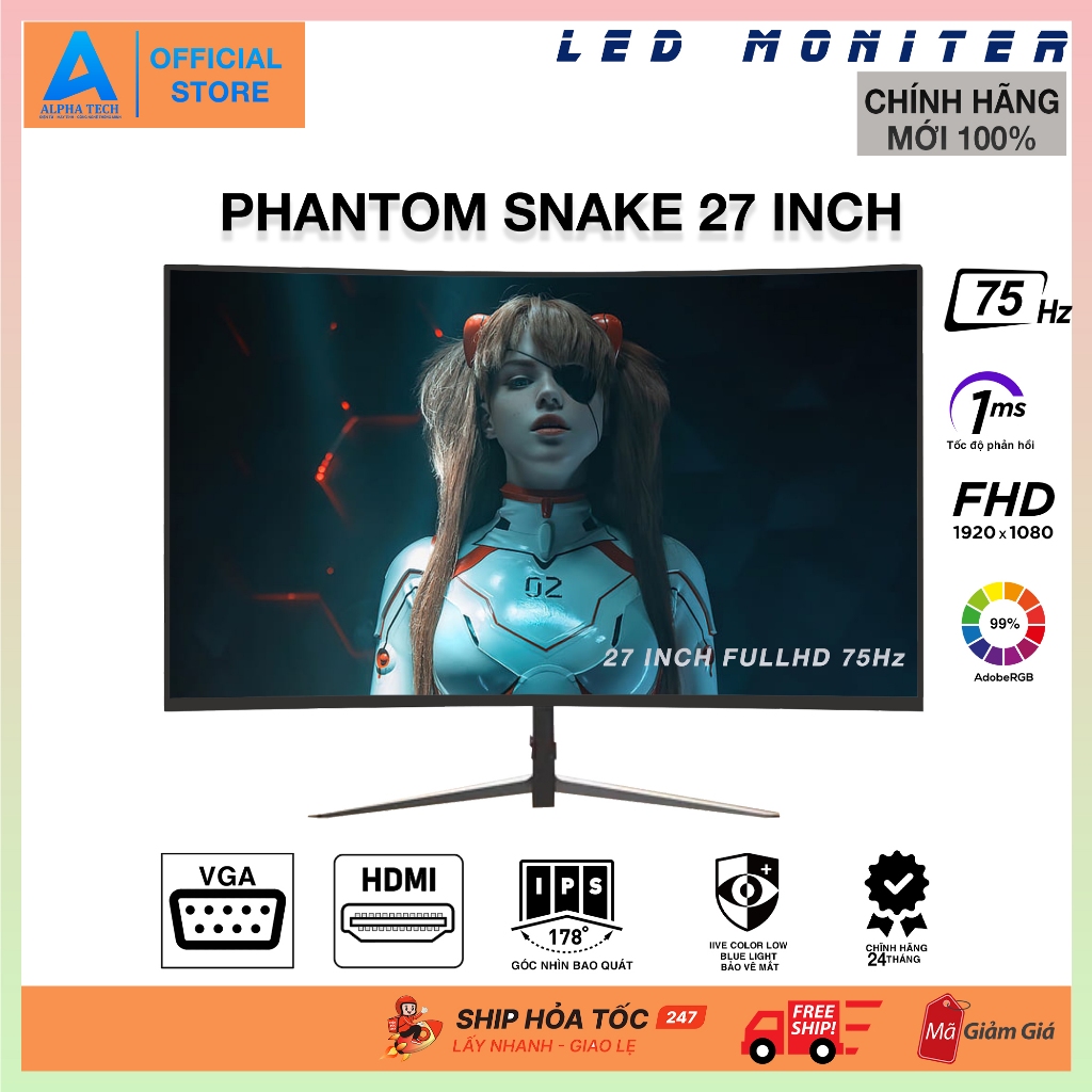 Màn hình PC 27 INCH mặt cong PHANTOM SNAKE chính hãng tràn viền IPS ...