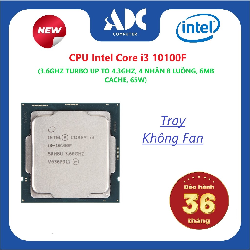 CPU Intel Core i3 10100F (3.6GHZ TURBO UP TO 4.3GHZ, 4 NHÂN 8 LUỒNG ...