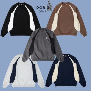 Áo sweater nam nữ nỉ bông Doris phối màu cổ tròn tay dài thêu chữ Doris ...