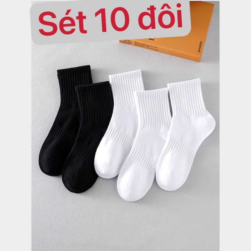 sét 10 đôi Tất nam Nữ Thể Thao Cổ Trung, Tất Vớ nam Nữ Co Giãn Ôm Chân ...