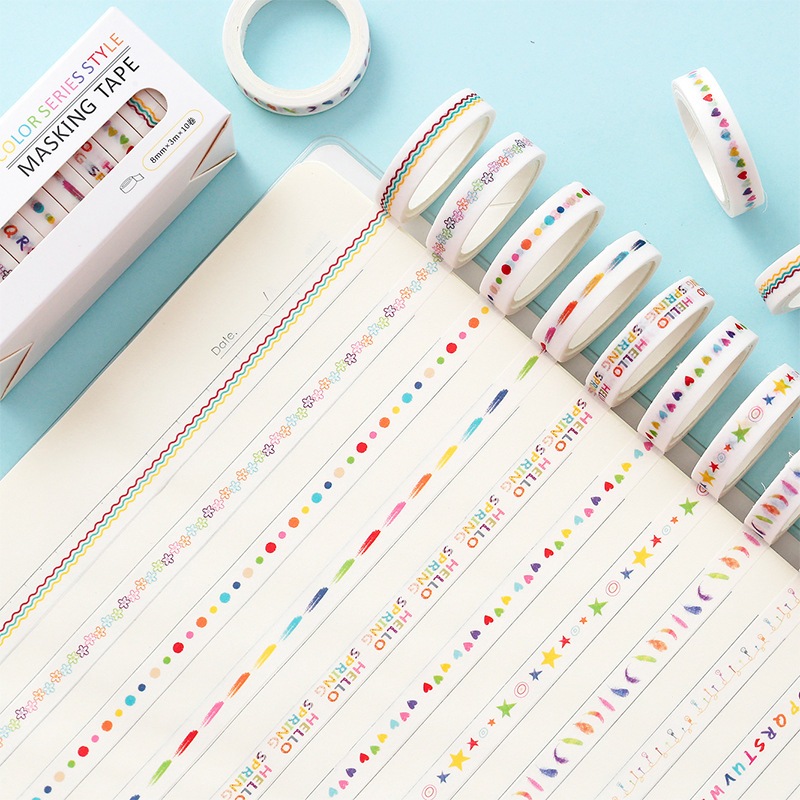 (501) Set 10 Cuộn Băng Dính Hình, Sticker Washi Tape Trang Trí Sổ ...