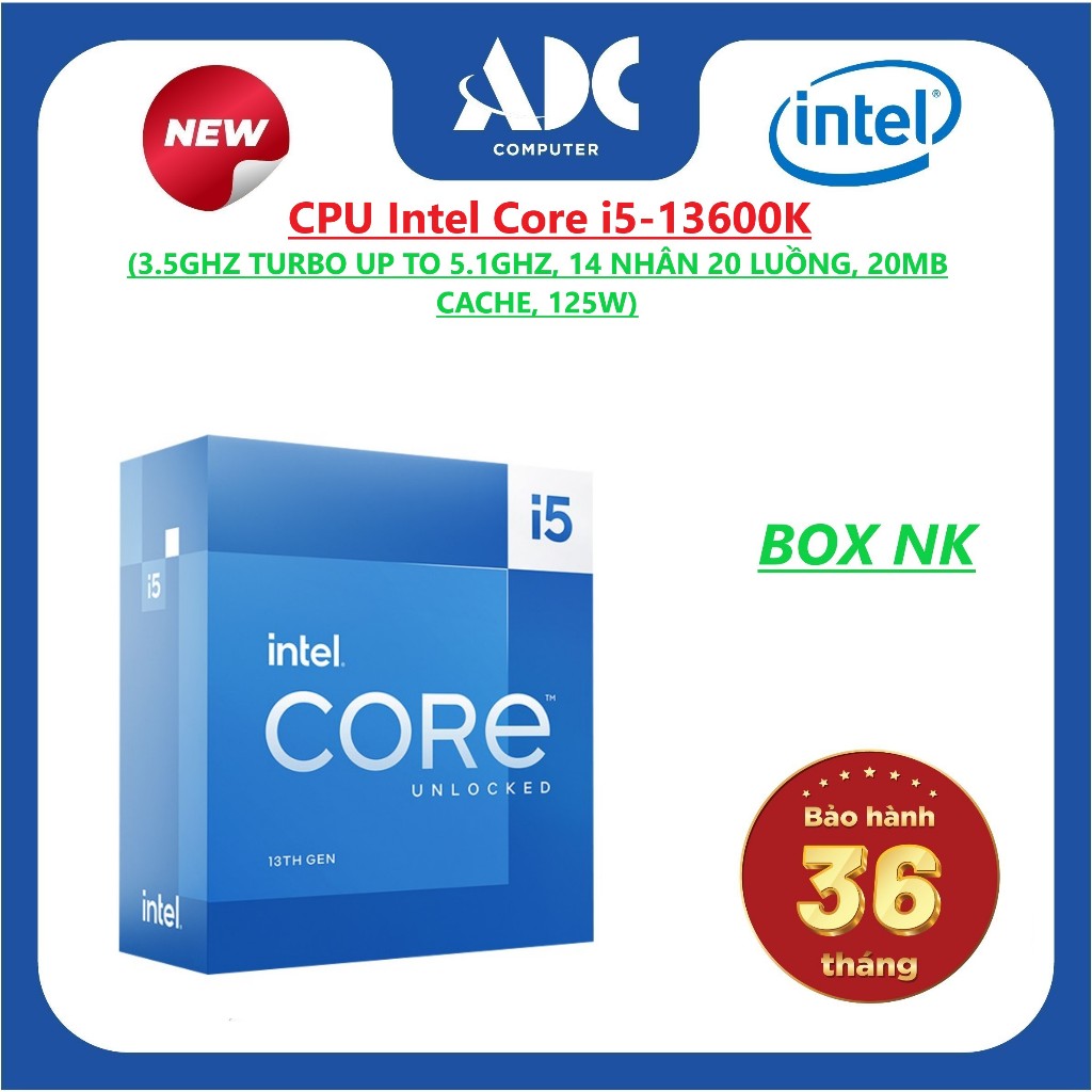 CPU Intel Core i5-13600K (3.5GHZ TURBO UP TO 5.1GHZ, 14 NHÂN 20 LUỒNG ...