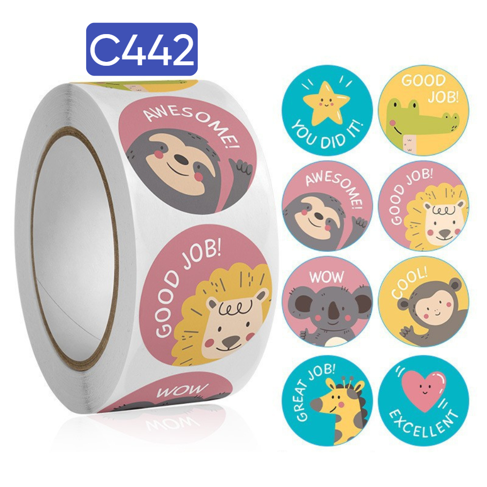 Cuộn 500 sticker khen thưởng tạo hứng thú cho bé học tiếng Anh loại dày ...