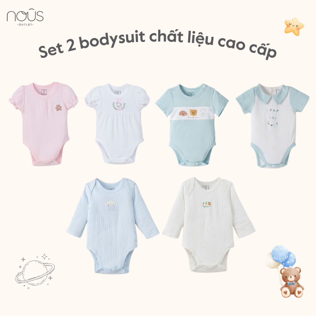[Nous Baby] Set 2 bodysuit cộc tay chất liệu cao cấp, họa tiết dễ ...